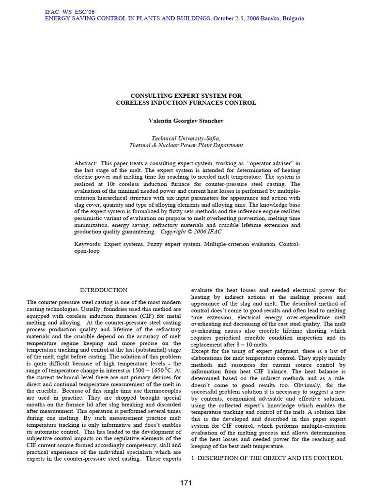 Consulting Expert System For Coreless Induction Furnaces Control | PDF ...