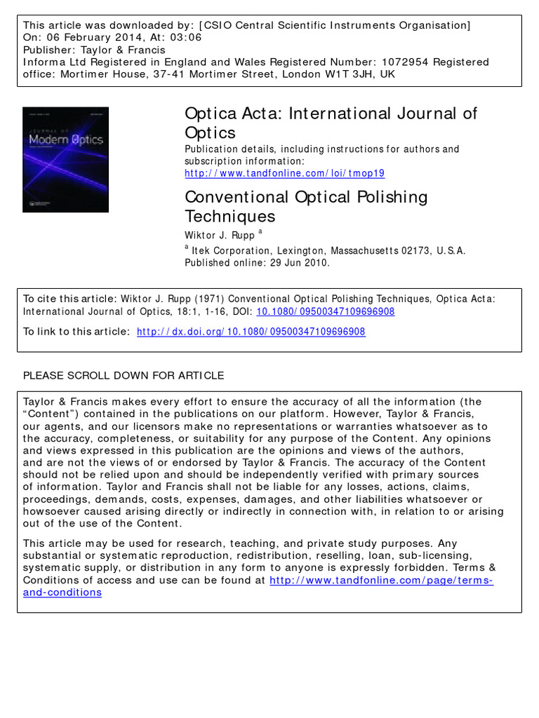 Conventional Optical Polishing Techniques | PDF | Viscosity | Grinding ...