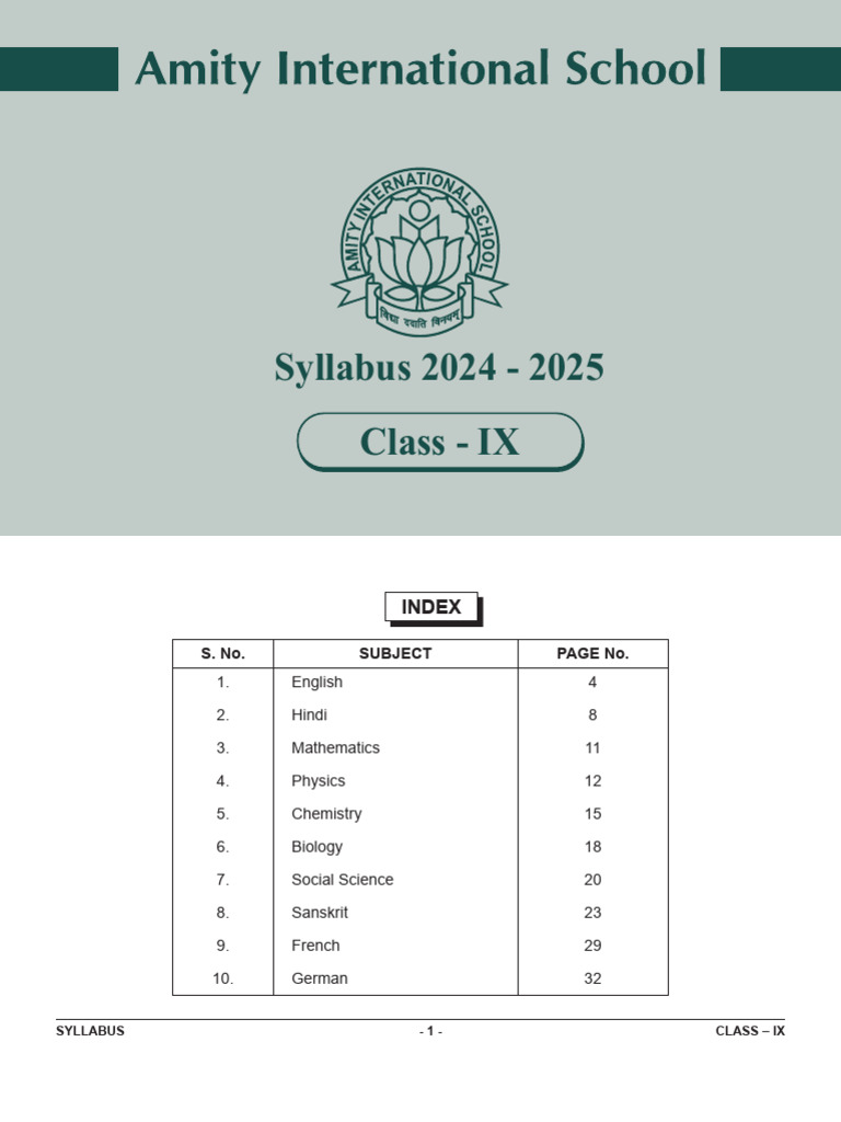 Class IX Syllabus Booklet 2024-25 For Soft | PDF | Cell (Biology) | Force