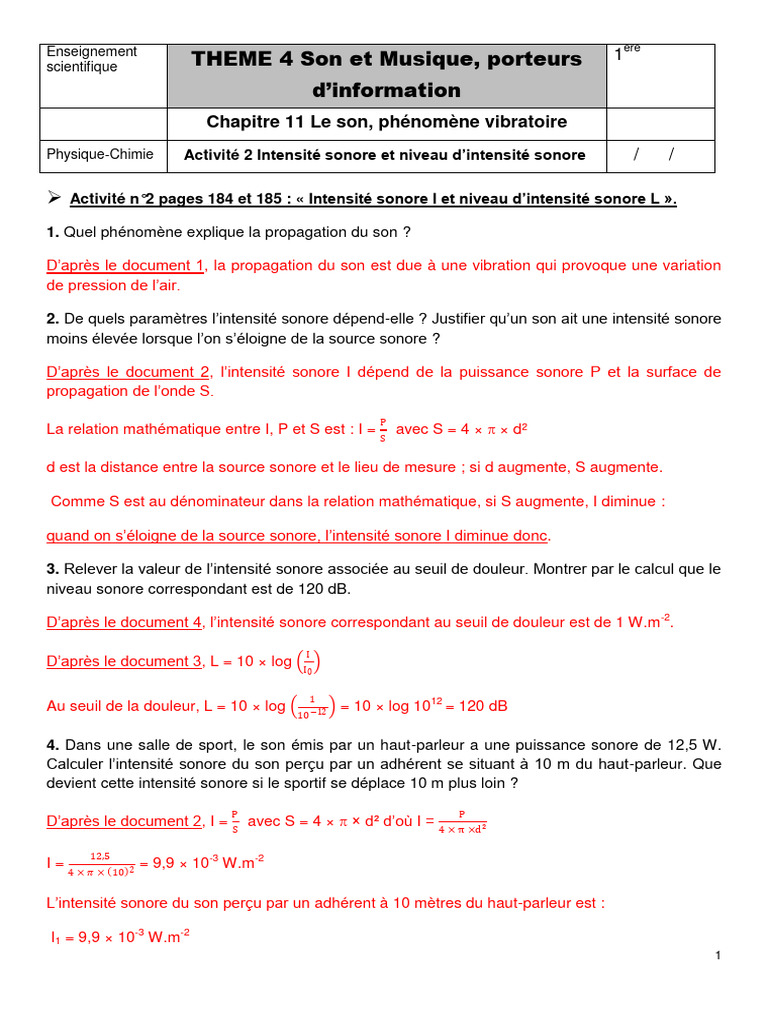 Intensité et niveau sonore expliqués | PDF | Son | Décibel