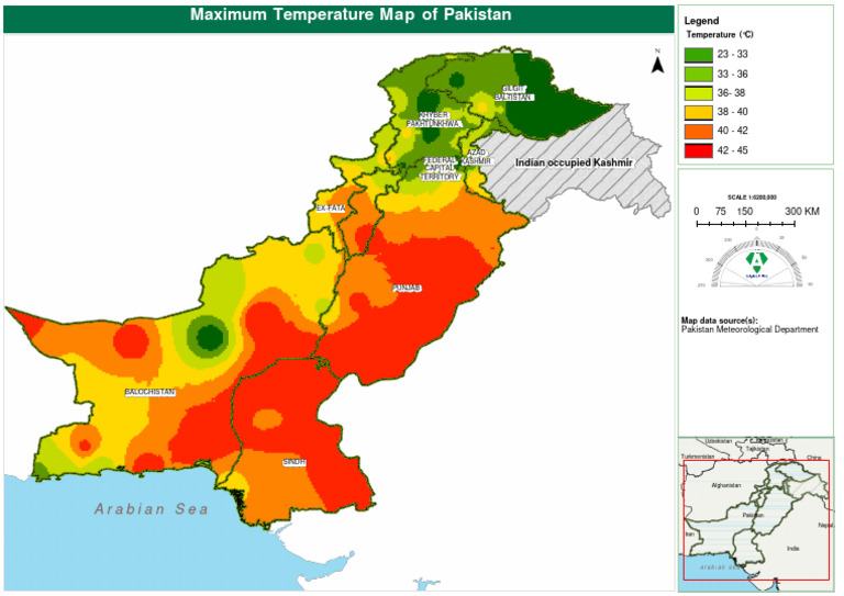 Maximum Temperature Map of Pakistan | PDF | Pakistan | Khyber Pakhtunkhwa