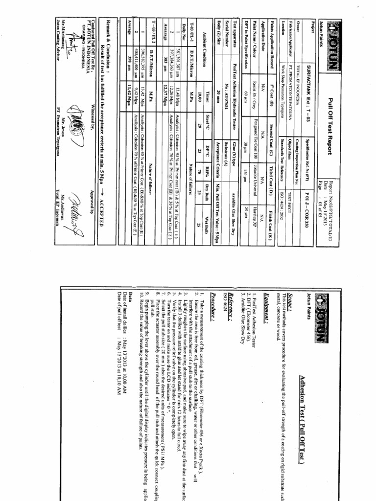 Pull of Test Ext T-03 | PDF