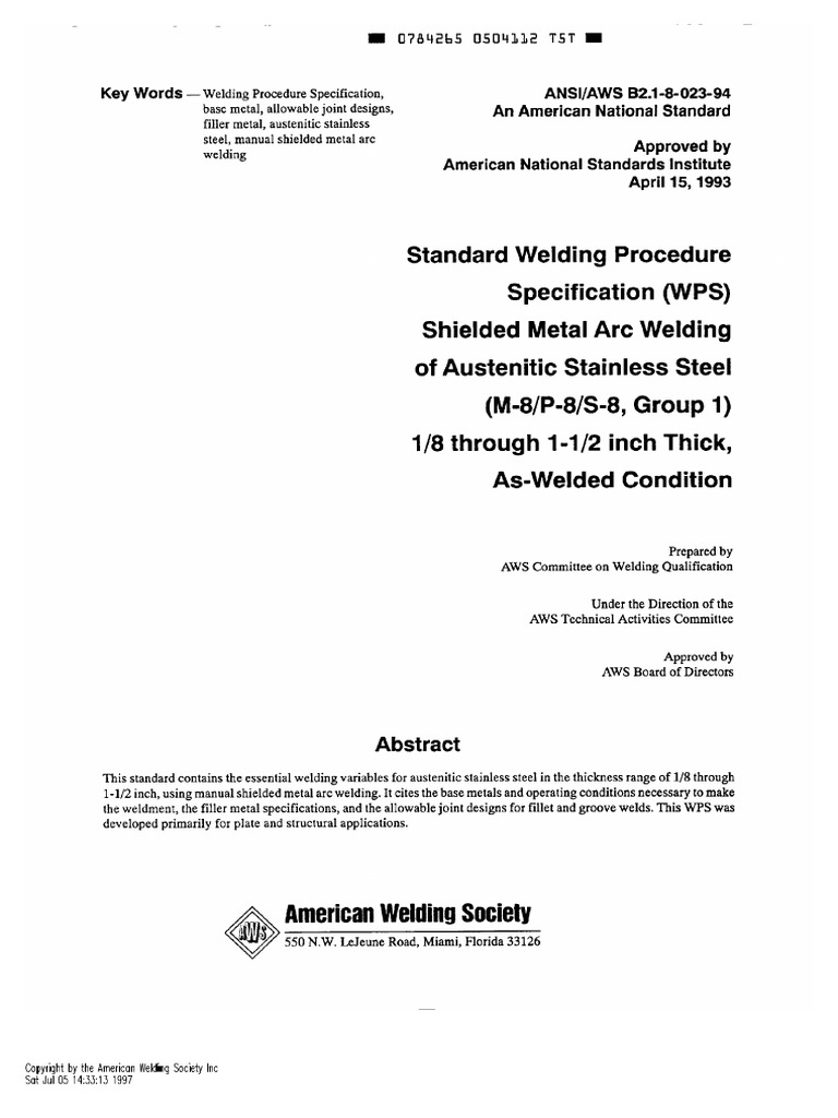 B2.1.8.023, SMAW, 3-39mm, Austenitic Stainless Steel | PDF