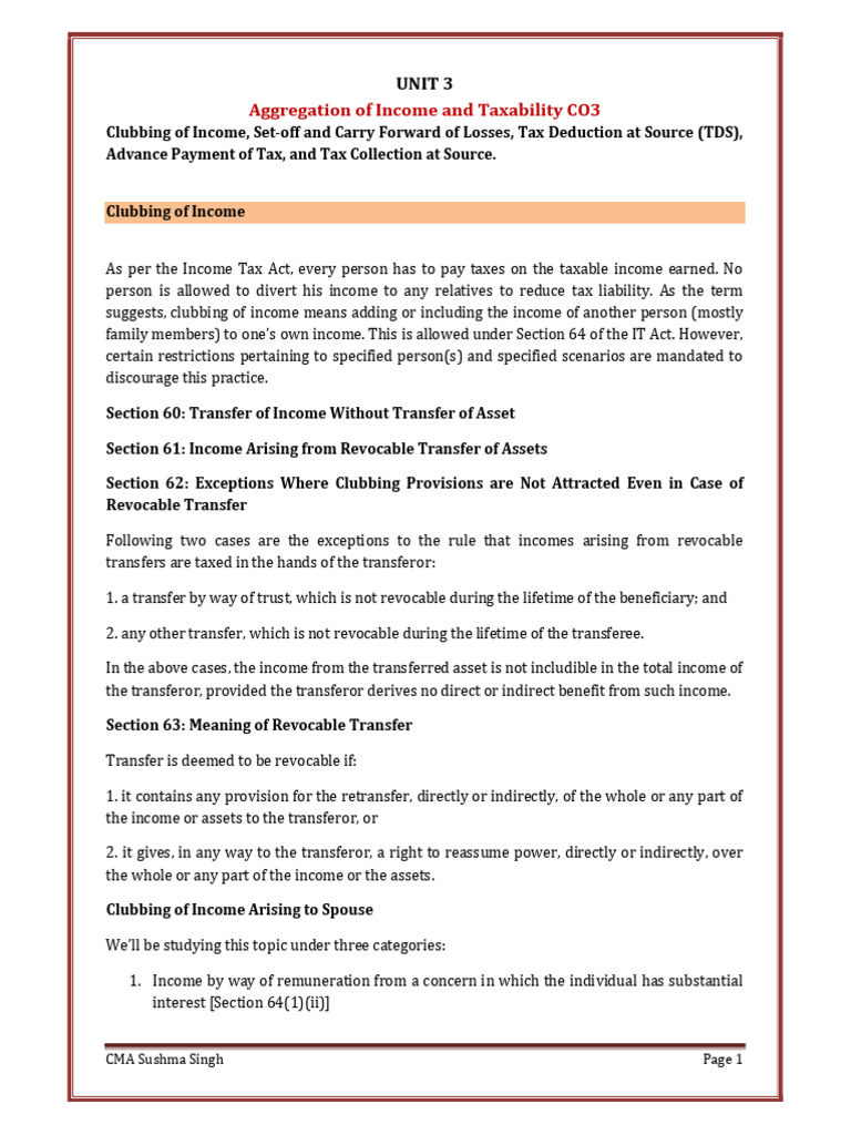 Study Notes-Unit-3 | Download Free PDF | Taxes | Income Tax