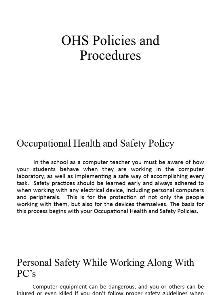 OHS Policies and Procedures | PDF | Personal Protective Equipment | Electrostatic Discharge