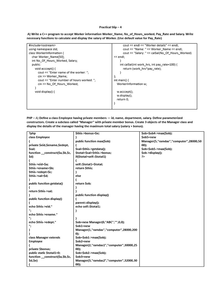 Practical Slip - 4 | Download Free PDF | Object Oriented Programming | Models Of Computation