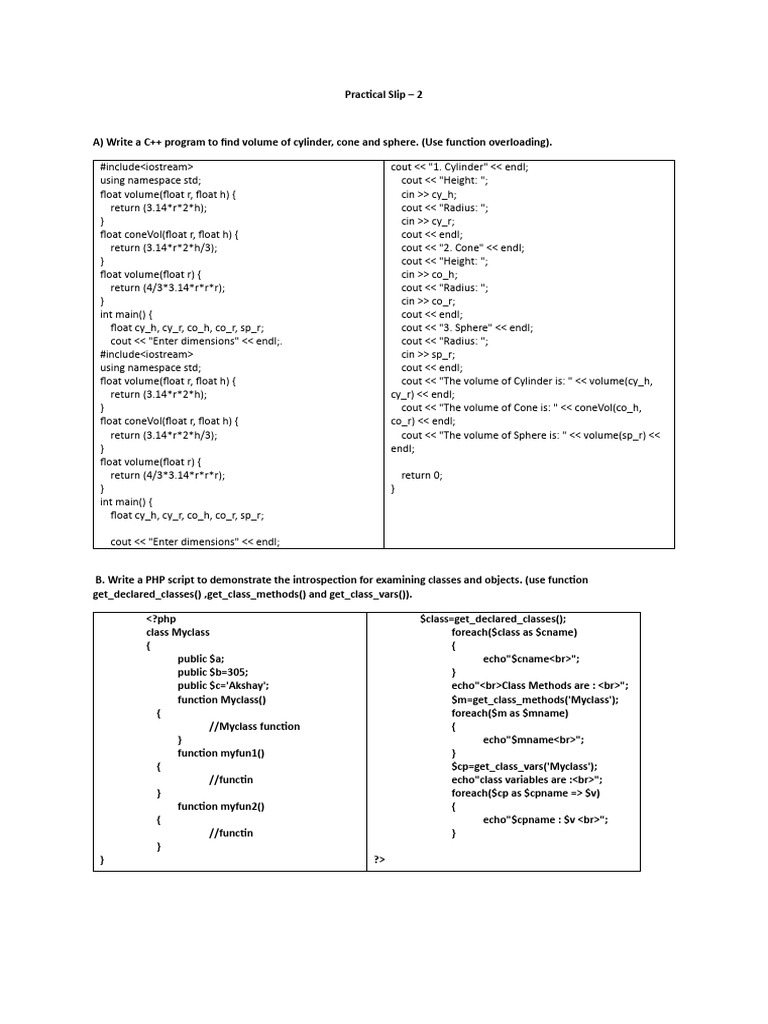 Practical Slip - 2 | Download Free PDF | Control Flow | Object (Computer Science)