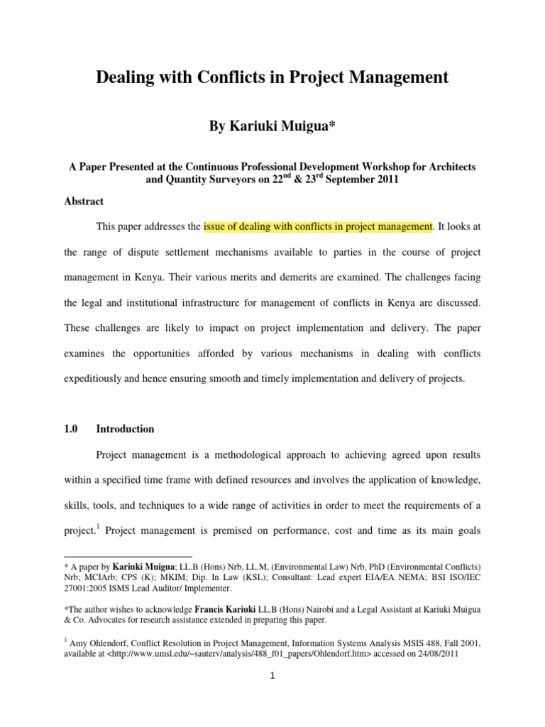 Conflict Resolution in Project Management | PDF | Mediation | Arbitration