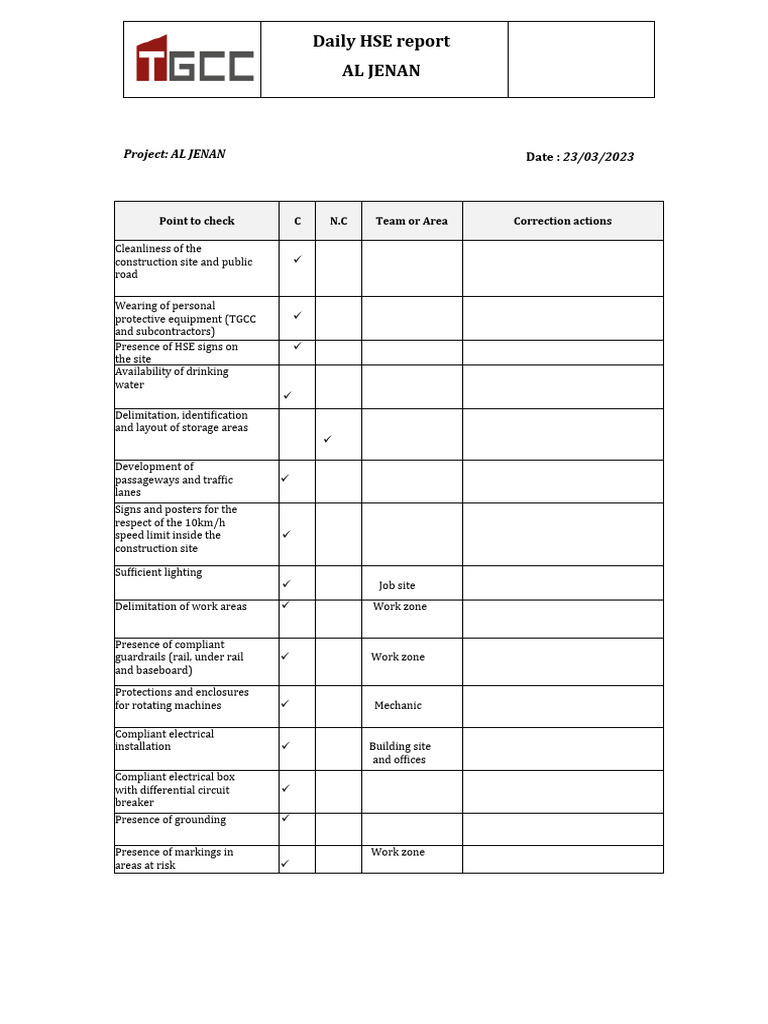 Rapport Journalier Al Jenane . | PDF | Safety | Occupational Safety And Health