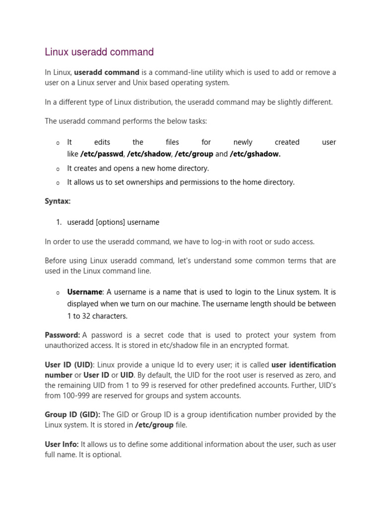 Linux Useradd Command Pdf Sudo Superuser