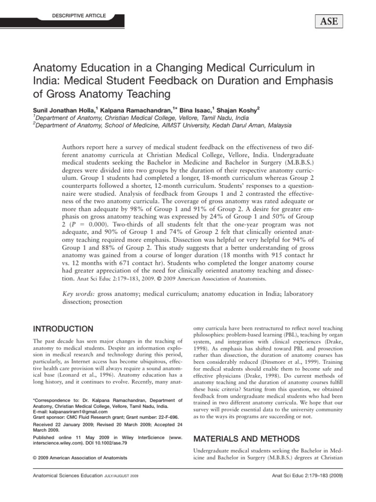 Anatomical Sciences Ed - 2009 - Holla - Anatomy education in a changing ...