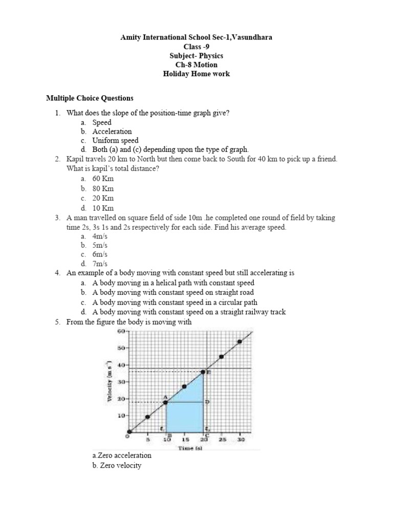 Class 9 Physics: Motion Worksheet | PDF | Acceleration | Velocity