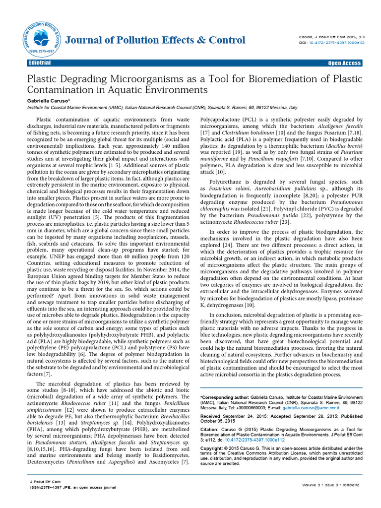 Plastic Degrading Microorganisms As A To | PDF | Biodegradation | Plastic