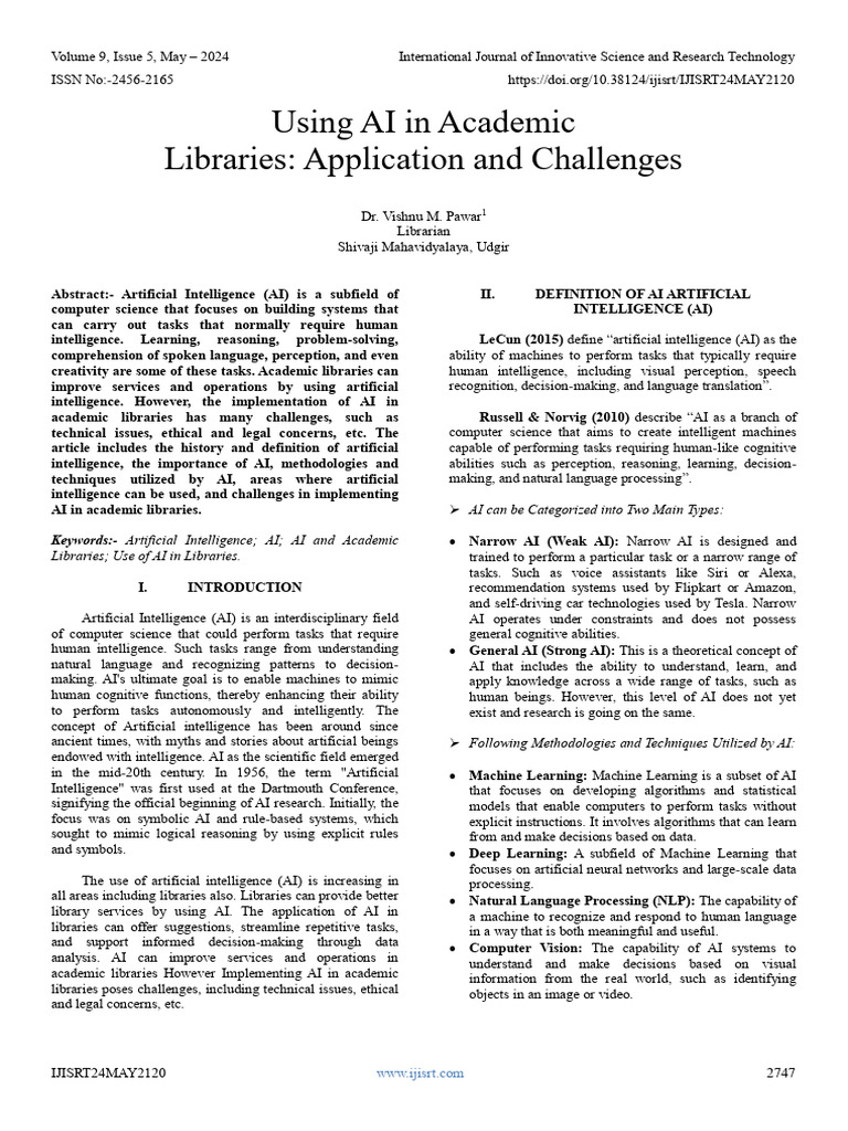 Using AI in Academic Libraries: Application and Challenges | PDF ...