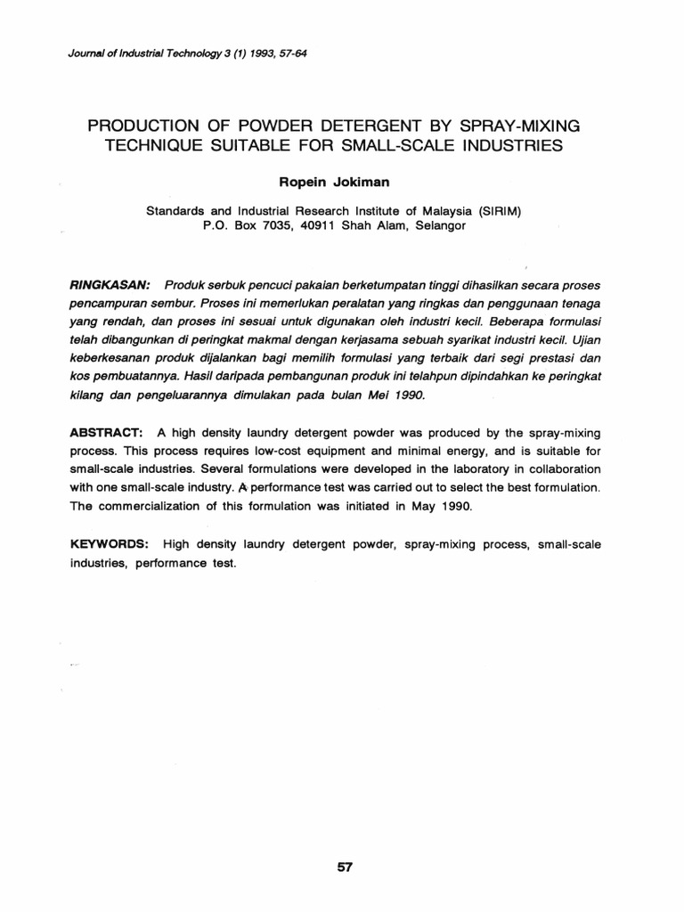 Production of Powder Detergent by Spray-Mixing Technique Suitable For ...