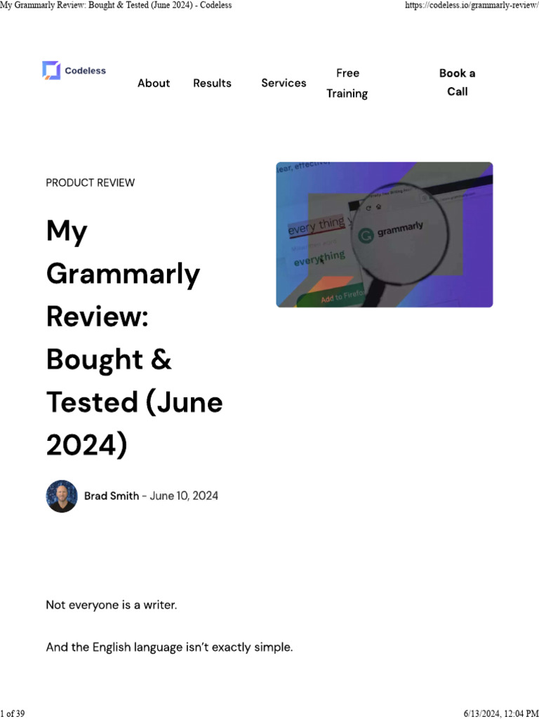 My Grammarly Review Bought & Tested (June 2024) - Codeless | PDF