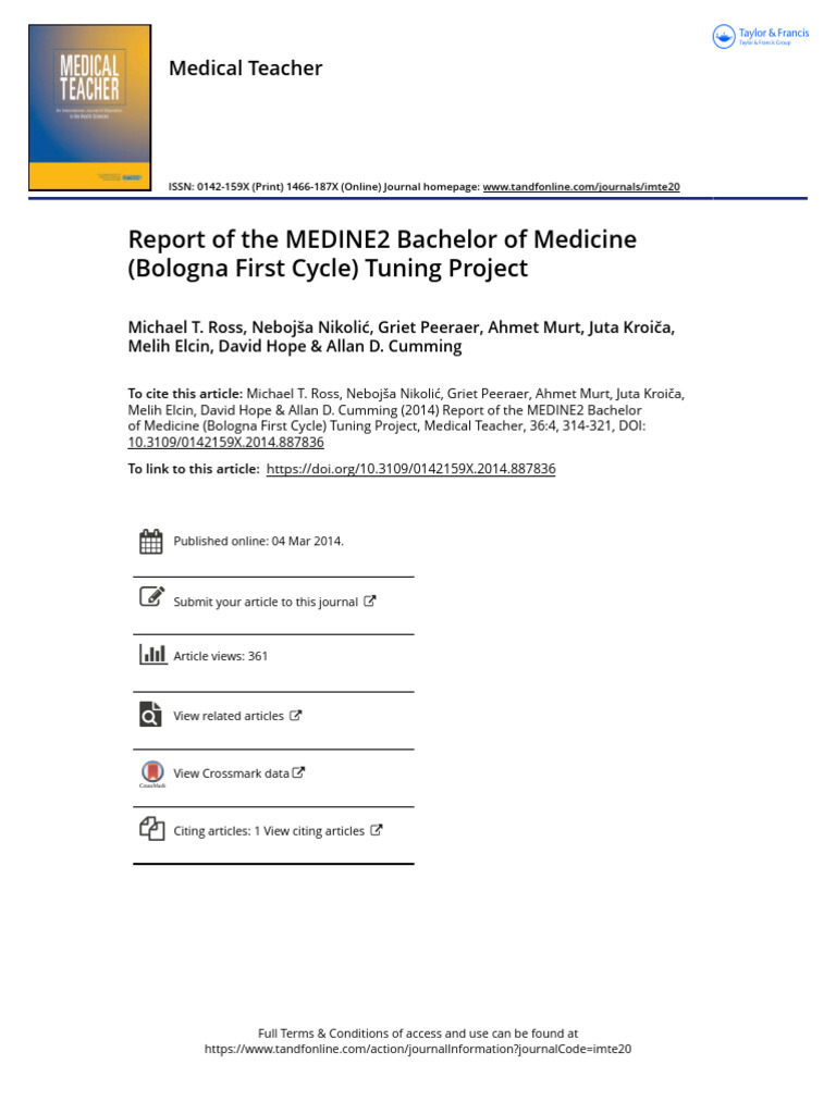 Report of The MEDINE2 Bachelor of Medicine Bologna First Cycle Tuning ...