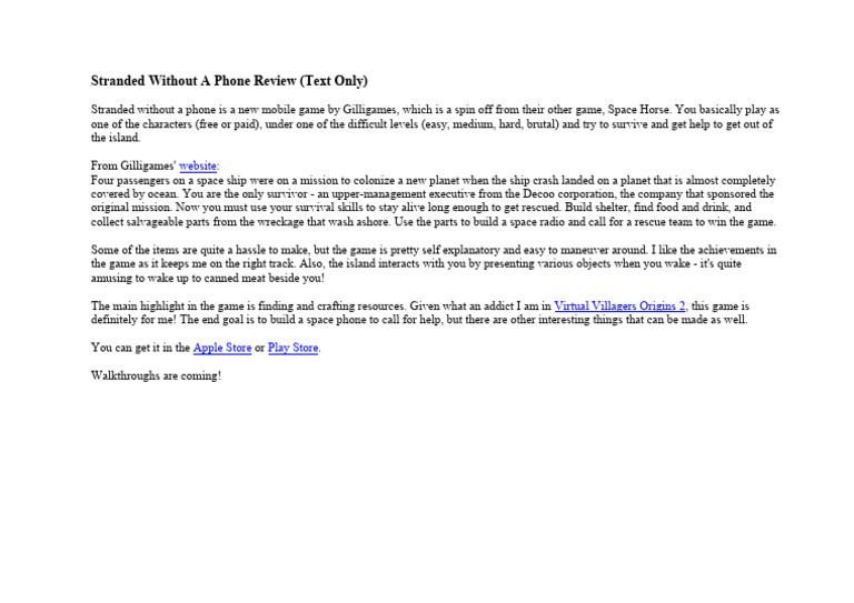 Stranded Without A Phone Review | PDF