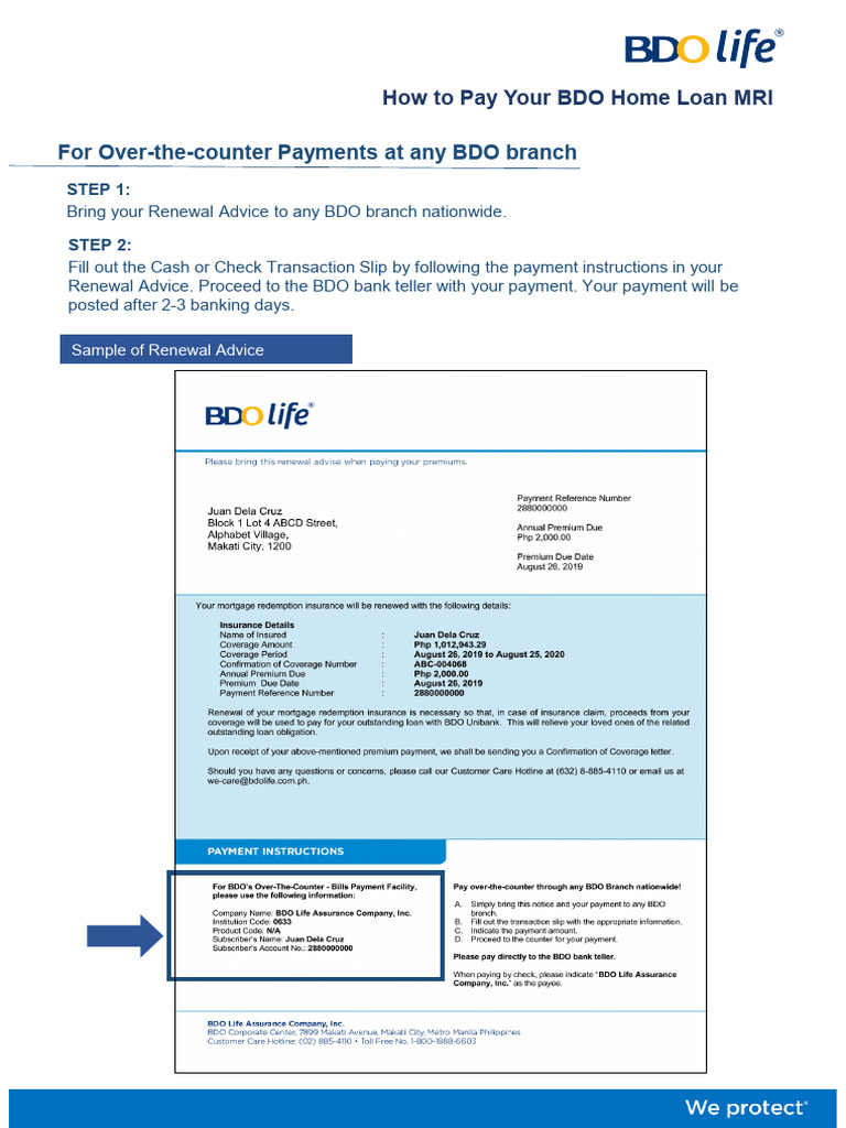 BDO Home Loan MRI Payment Instructions FINAL PDF | PDF