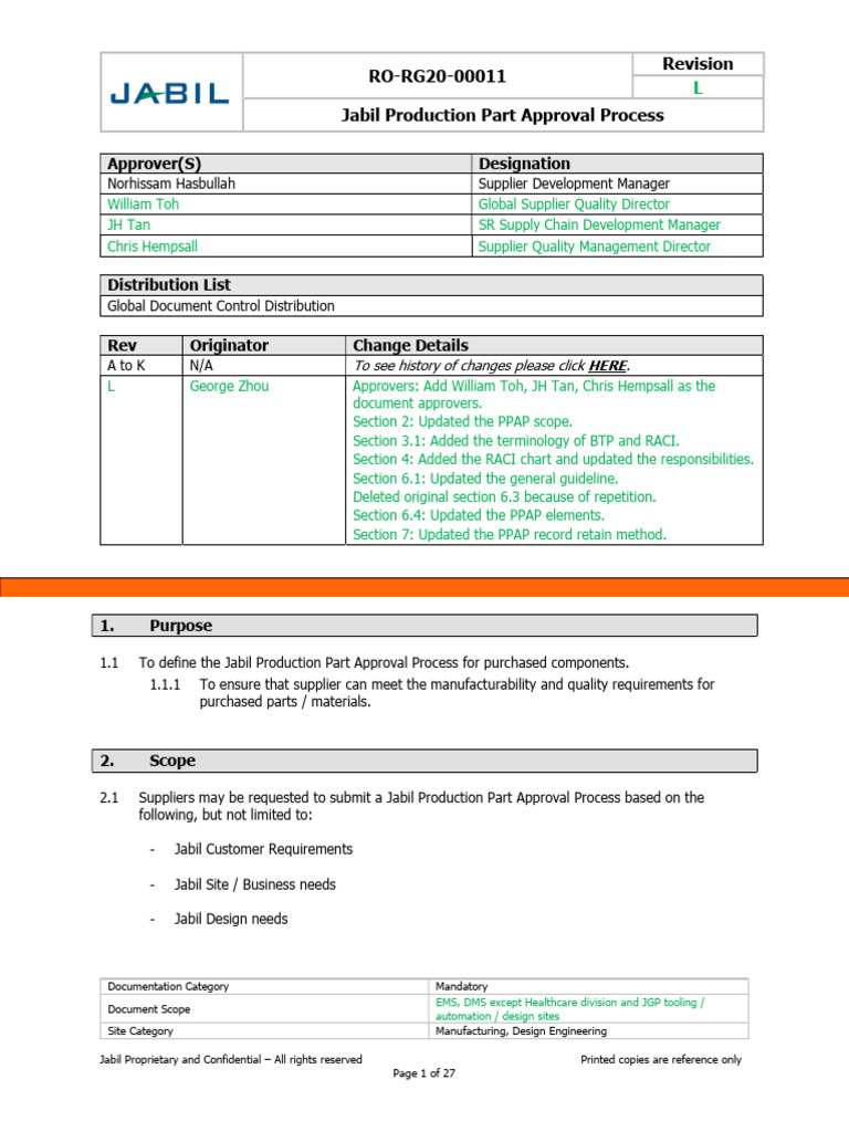 Jabil Production Part Approval Process | Download Free PDF ...