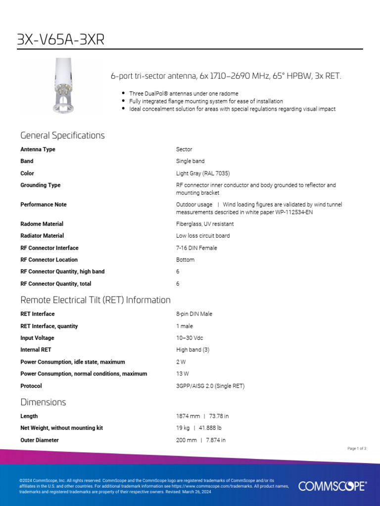 3x-v65a-3xr-product-specifications | PDF | Antenna (Radio) | Electrical Engineering