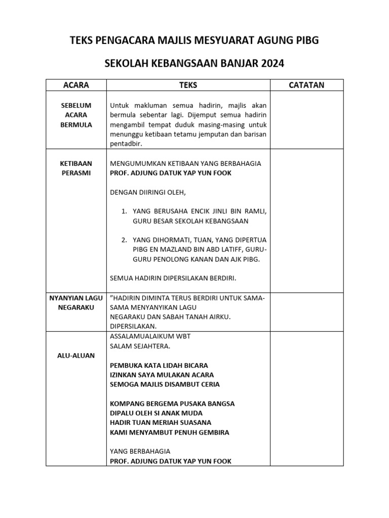 Teks Pengacara Majlis Mesyuarat Agung | PDF