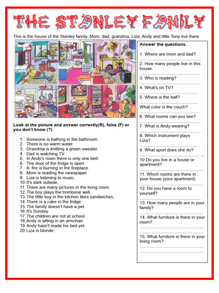 picture-description-the-stanley-family-reading-comprehension-exercises ...