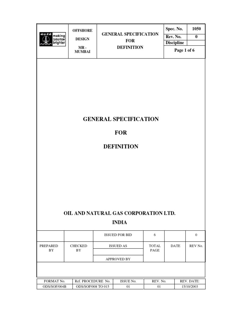 1050 Rev 0 - General Specification For Definition | PDF | Specification ...