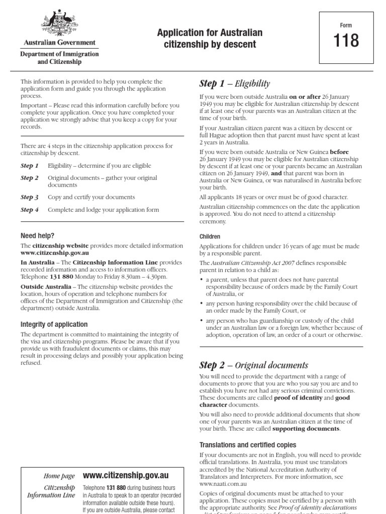 Application For Australian Citizenship by Descent: Step 1 - Eligibility ...