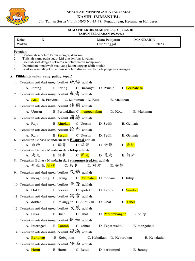 Soal Sma X Pat 1 | PDF