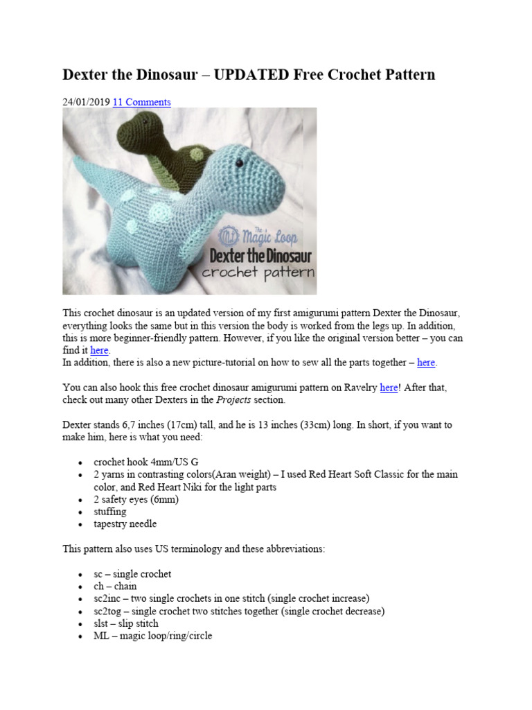 Dexter Dinosaur | PDF | Crochet | Handicrafts