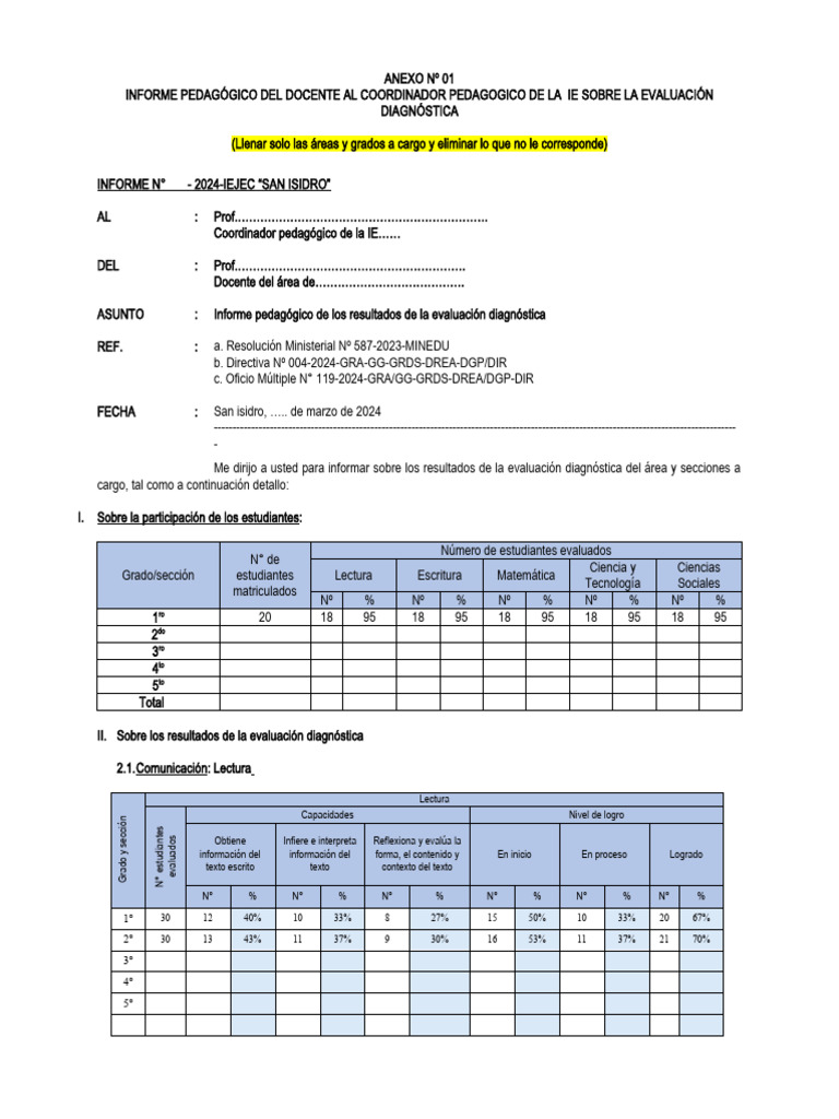 Anexo 01 Informe Del Docente | PDF | Evaluación | Estadísticas