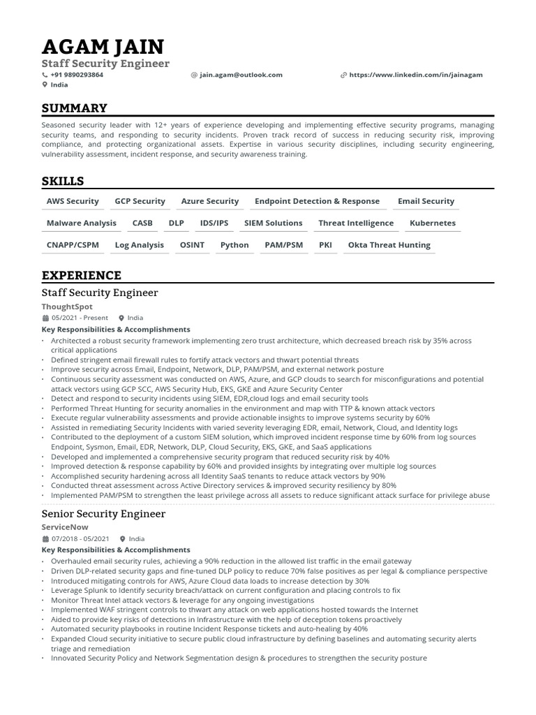 Agam Jain: Staff Security Engineer | PDF | Computer Security | Security