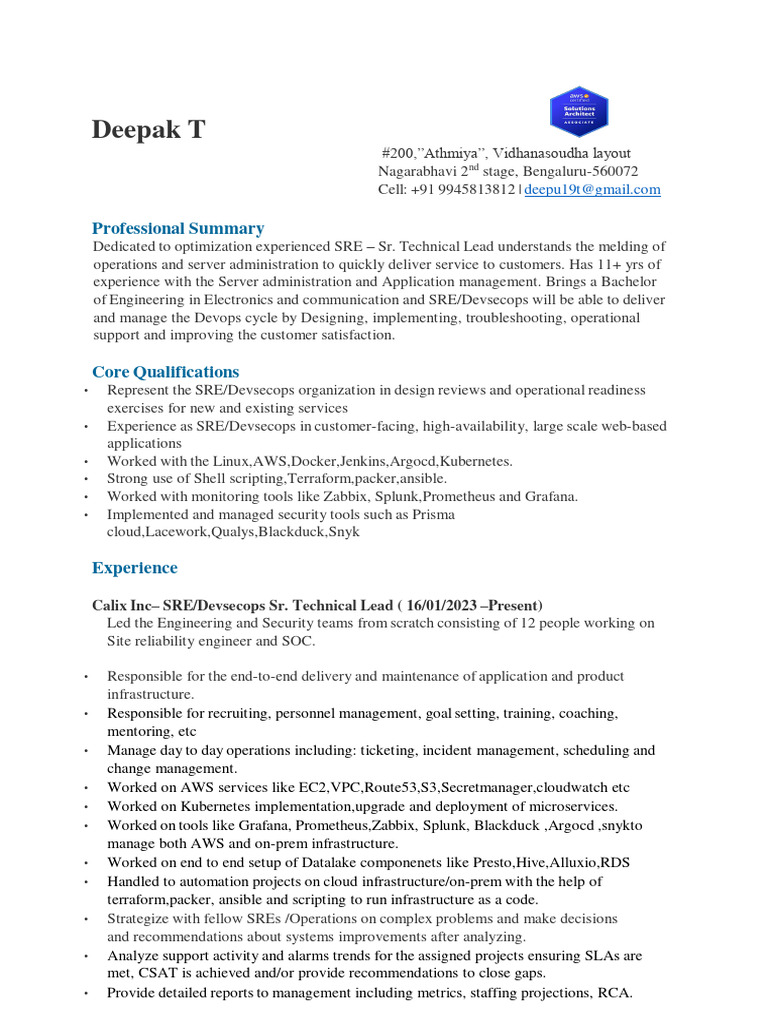 Deepak T: Professional Summary | PDF | Cloud Computing | Software