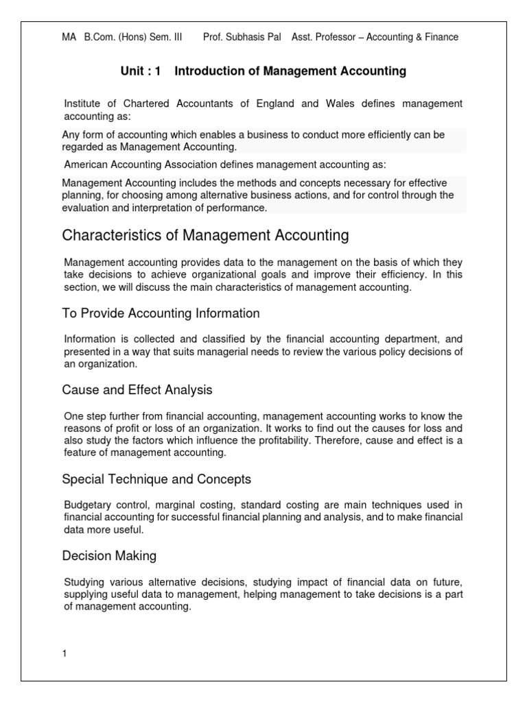 Module I Introduction of Management Accounting | PDF | Management Accounting | Accounting
