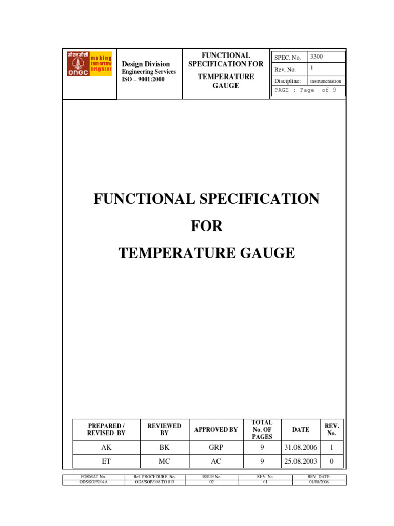 3300 Rev 1 - Functional Specification for Temperature Gauge | Download ...