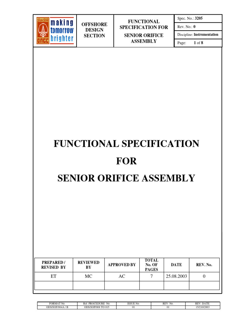 3205 Rev 0 - Functional Specification For Senior Orifice Assembly ...