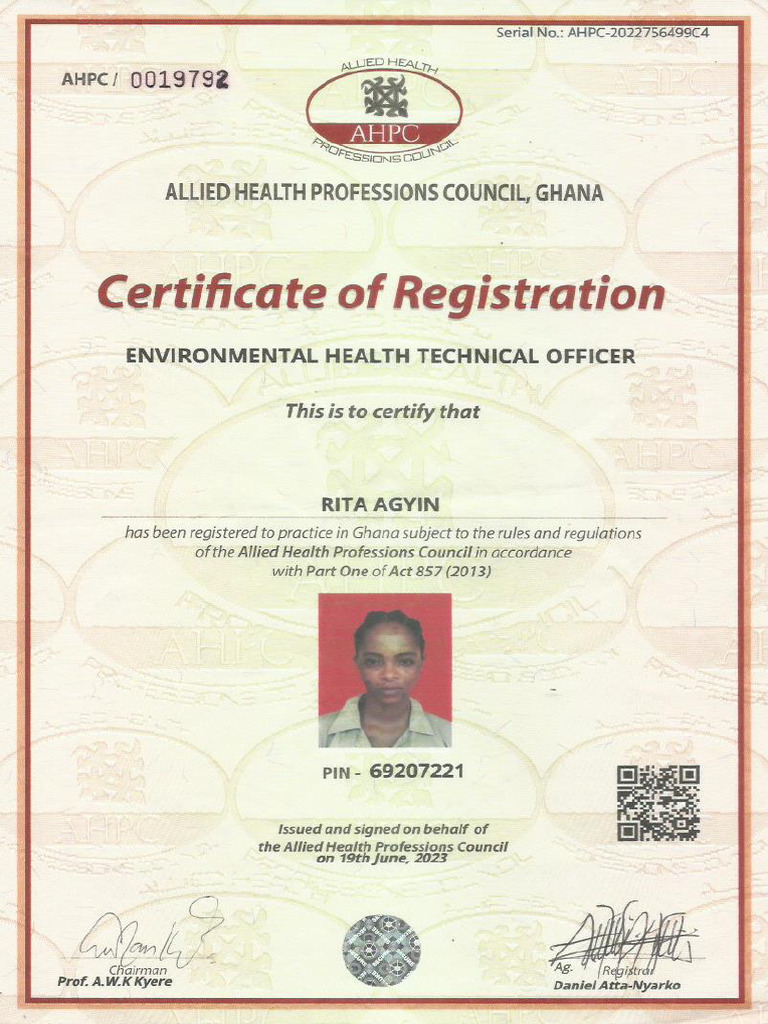 Ahpc Registration Certificate | PDF