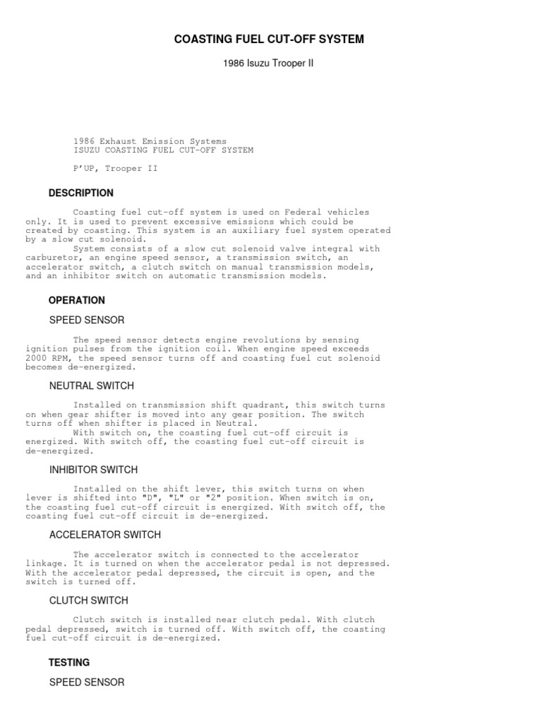 Coasting Fuel Cut-Off System | PDF | Throttle | Clutch