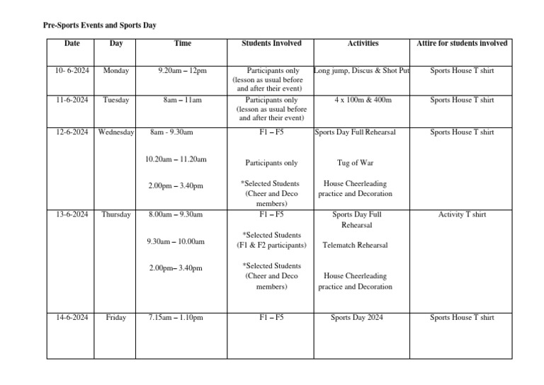 Pre-Sports Event and Sports Day | PDF