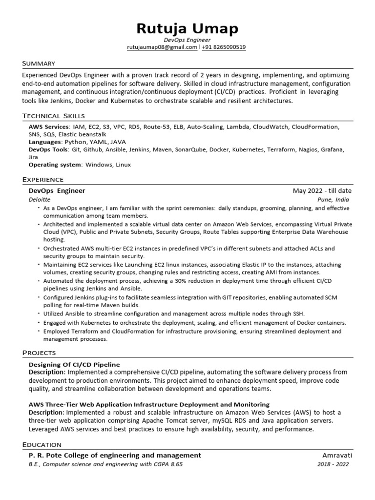 Rutuja Resume (1) | Download Free PDF | Amazon Web Services | Cloud Computing