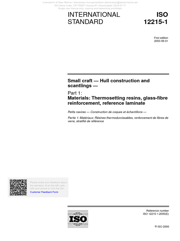 ISO 12215-1 2000 (En) | PDF | Fibre Reinforced Plastic | Fiberglass
