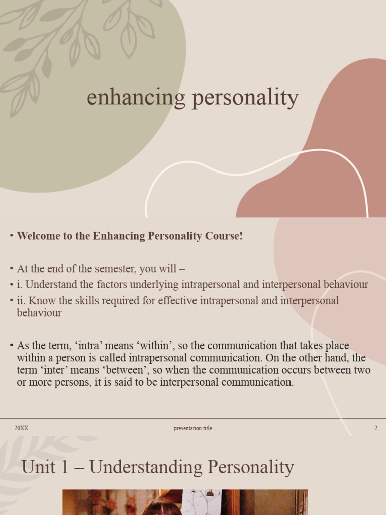Enhancing Personality Unit1 2 Pdf Self Esteem Extraversion And