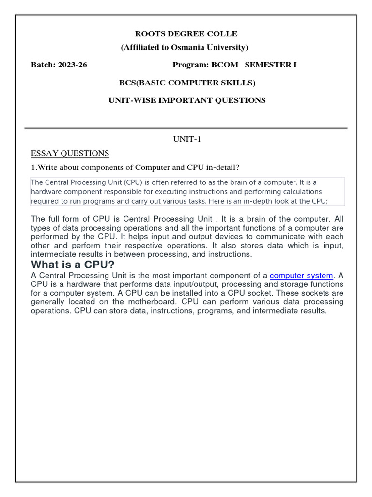 BCS Important Questions and Topics | PDF | Computer Network | Ip Address