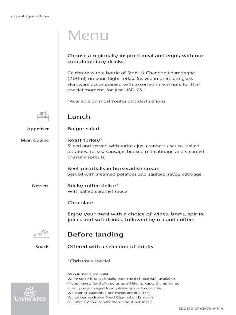 Emirates Flight Menu | PDF | Meal | Drink