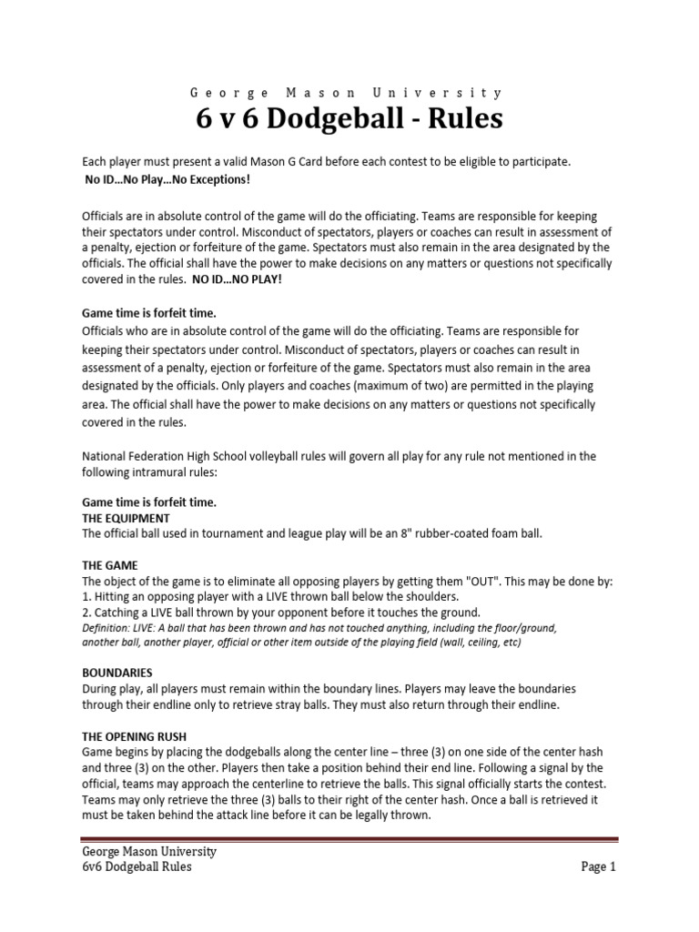 6v6 Dodgeball Rules - 12 13 | PDF | Ball Games | Team Sports