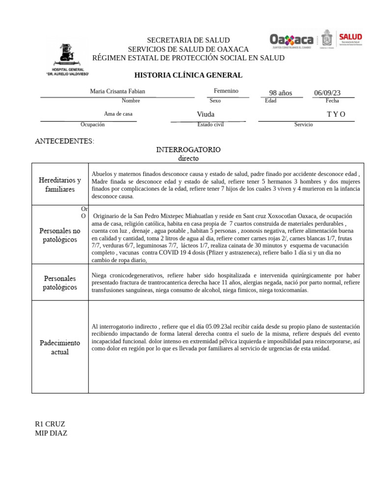 HISTORIA CLINICA Crisantaaaaa | PDF | Enfermedades y trastornos | Medicina CLINICA