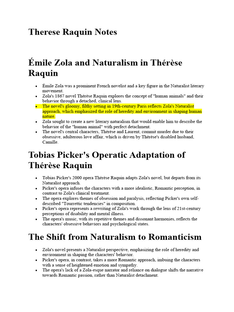 Therese Raquin Notes | PDF | Guilt (Emotion) | Émile Zola
