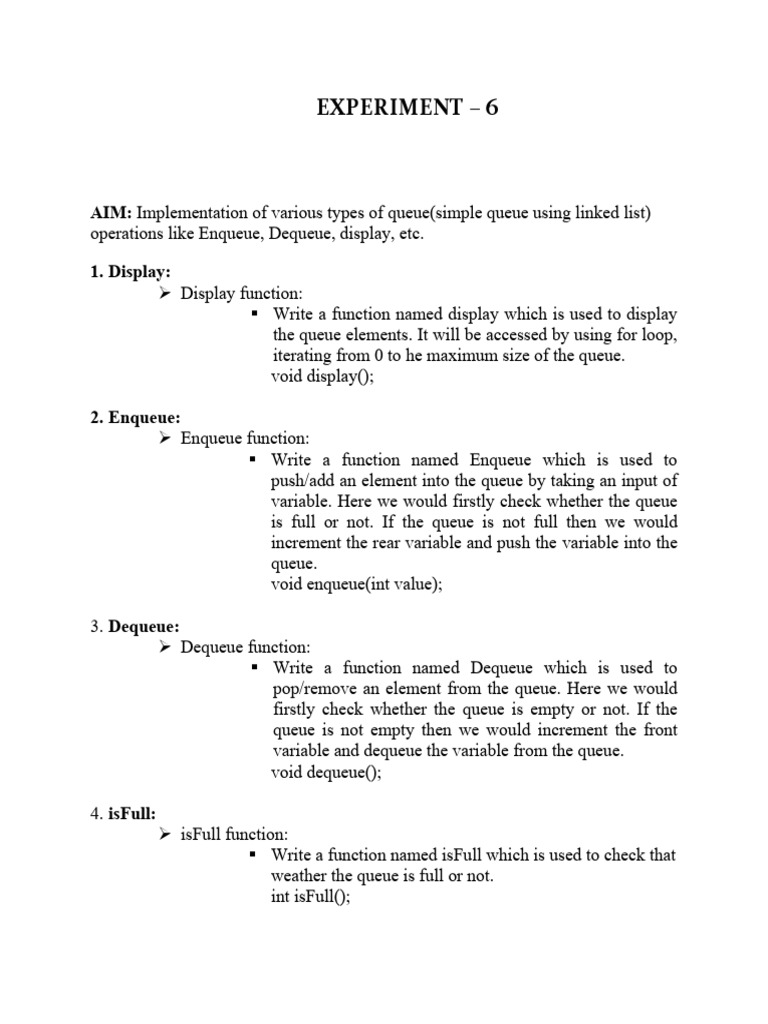 Experiment - 6 | PDF | Queue (Abstract Data Type) | Algorithms And Data Structures