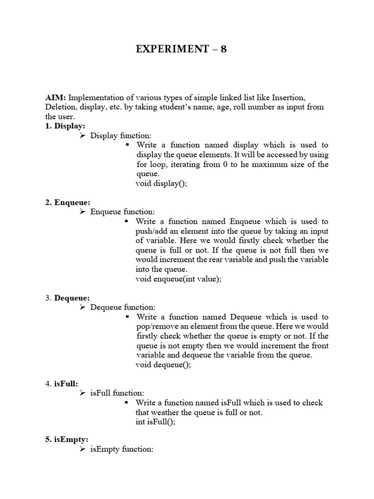 Experiment 8 | PDF | Queue (Abstract Data Type) | Computer Science